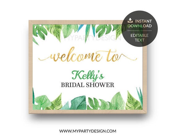Tropical Welcome Sign, Editable Bridal Shower Decor, Engagement Party ...