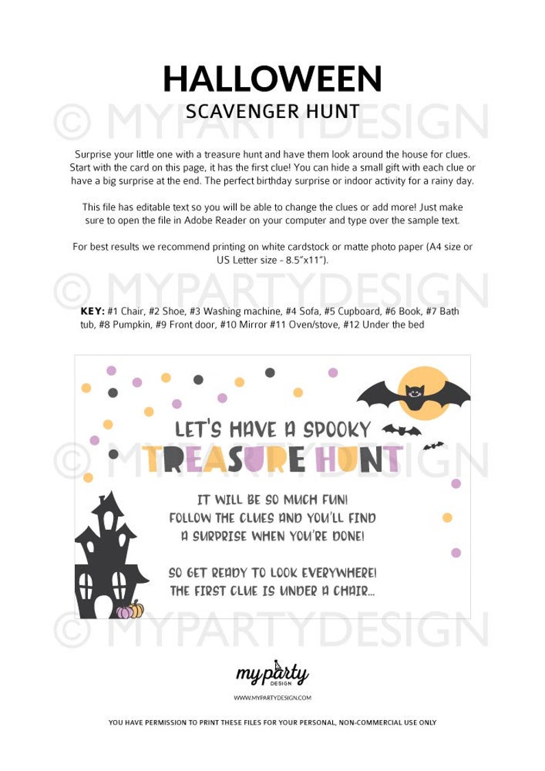 Halloween Scavenger Hunt for Kids Editable Clue Cards for a | Etsy