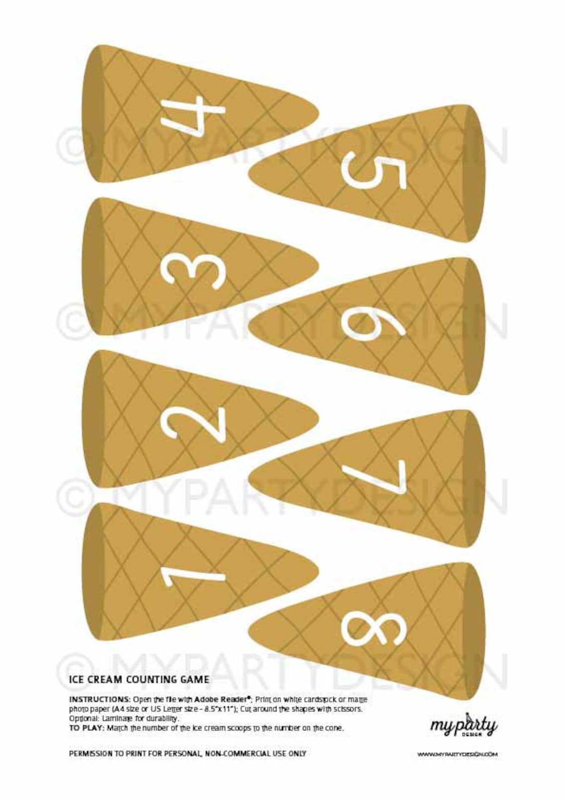 Ice Cream Counting Activity, Printable Game for Toddlers and Pre ...