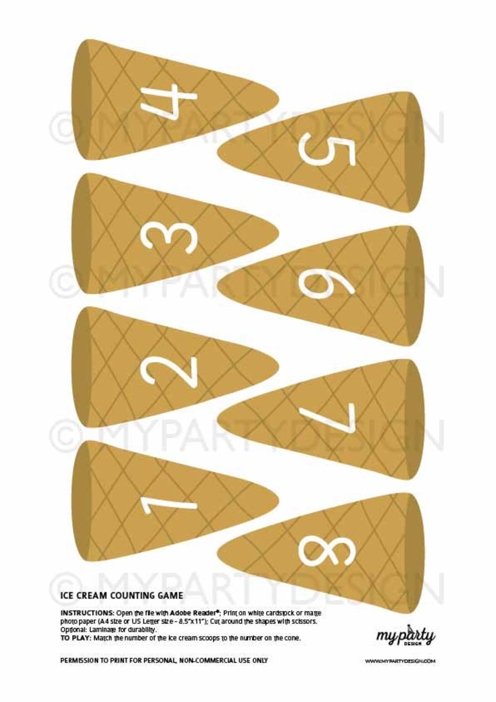 Ice Cream Counting Activity, Printable Game for Toddlers and Pre ...