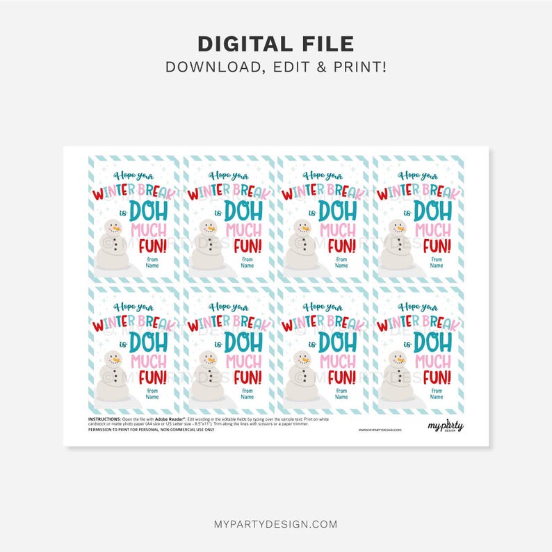 Winter Break Doh Much Fun Gift Tag, Christmas Play Dough Labels for ...