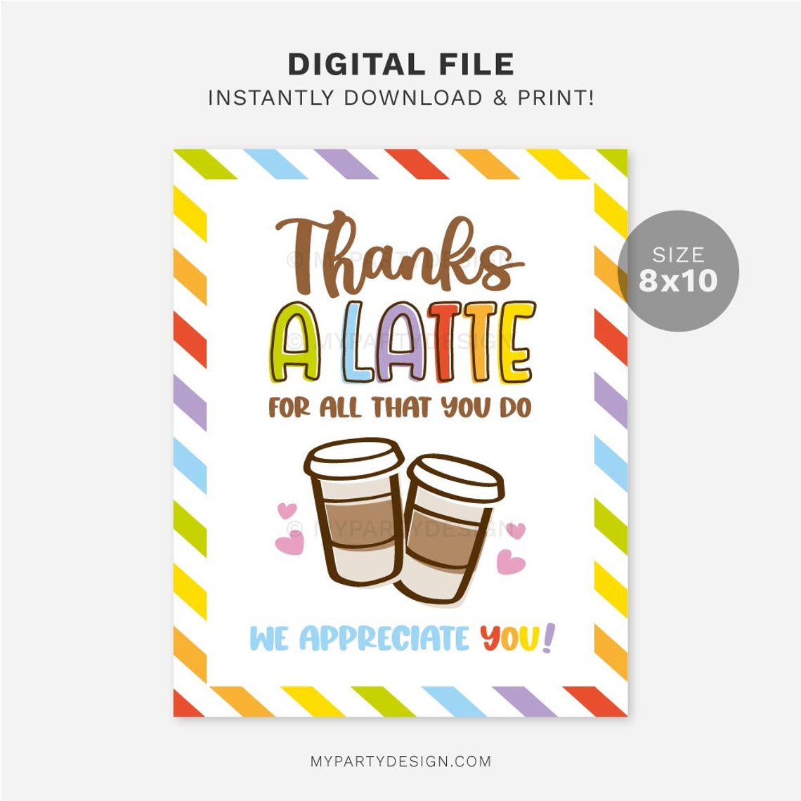 Thanks a Latte Sign, Coffee Thank You Print for Teachers, Staff, Pta ...