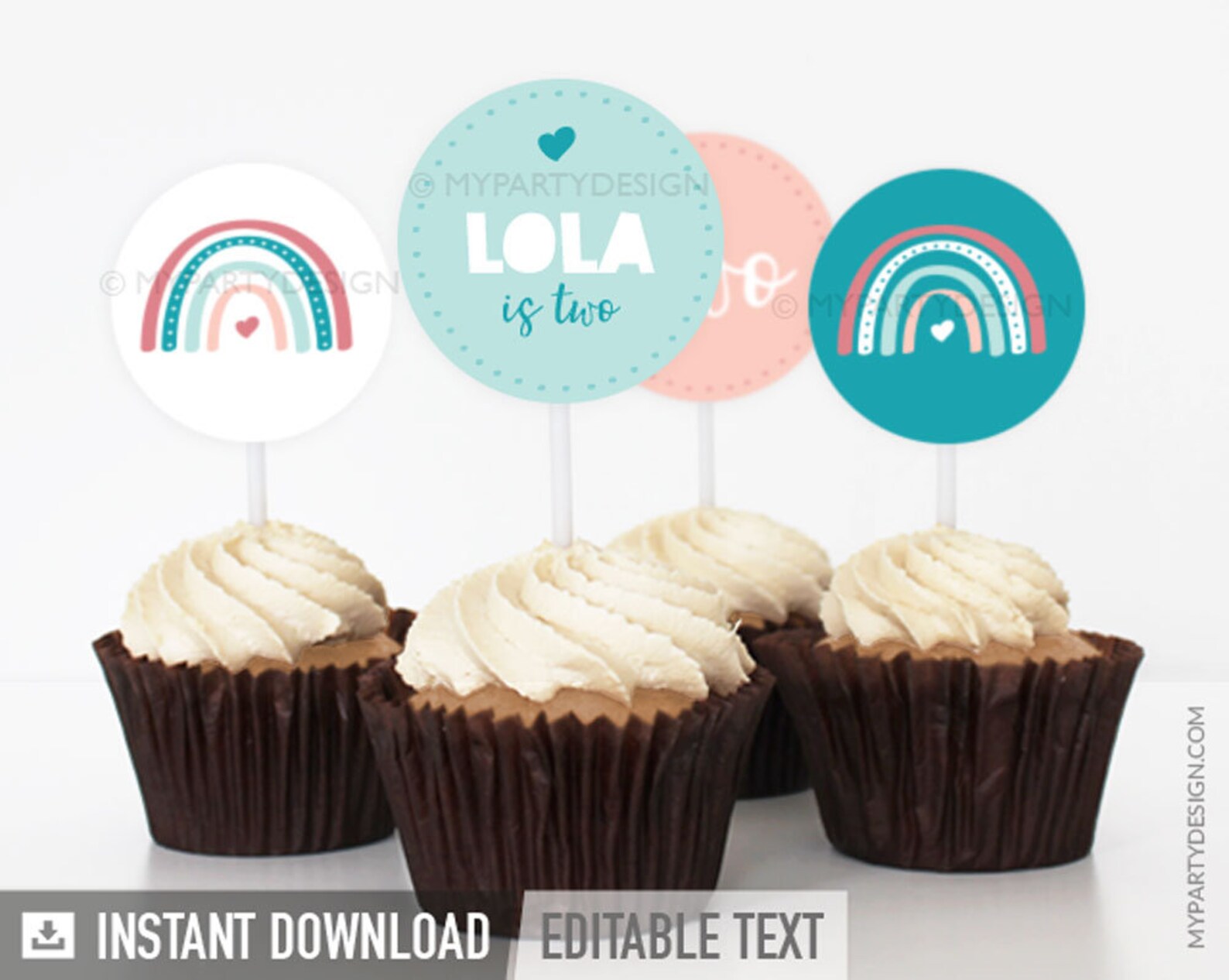 Boho Rainbow Cupcake toppers Rainbow Party Printables Boho | Etsy