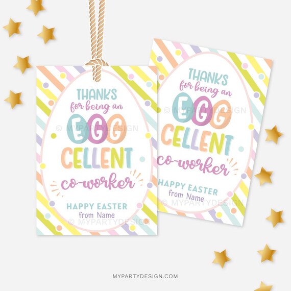 Eggcellent Coworker Easter Tag, Co-worker Easter Favor Gift Tags, Work ...
