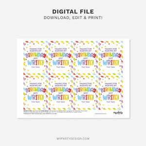 Birthday Pencil Class Gift Tag, Just Write Classroom Party Favor ...