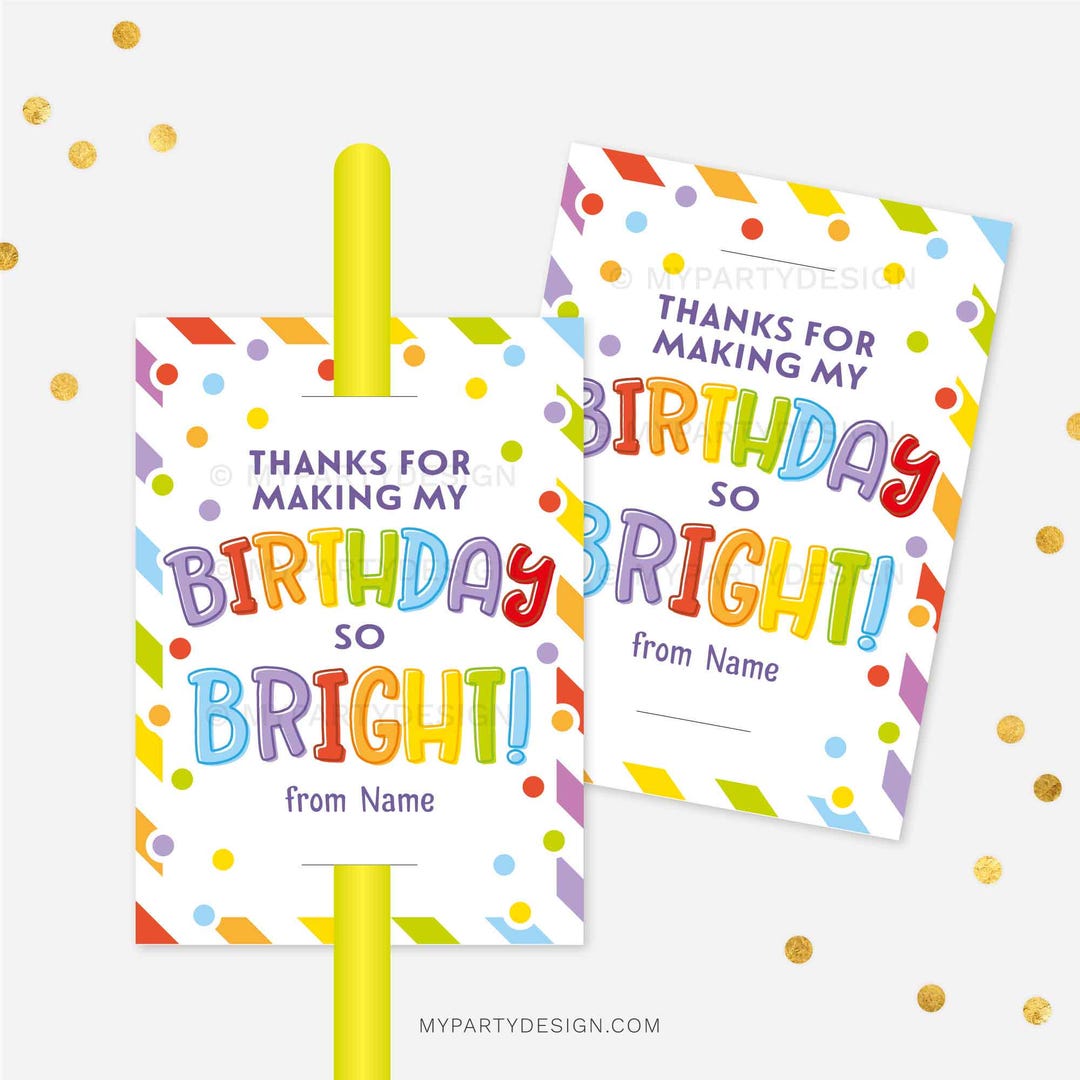Birthday Glow Stick Class Gift Tag, Birthday so Bright Classroom Party ...