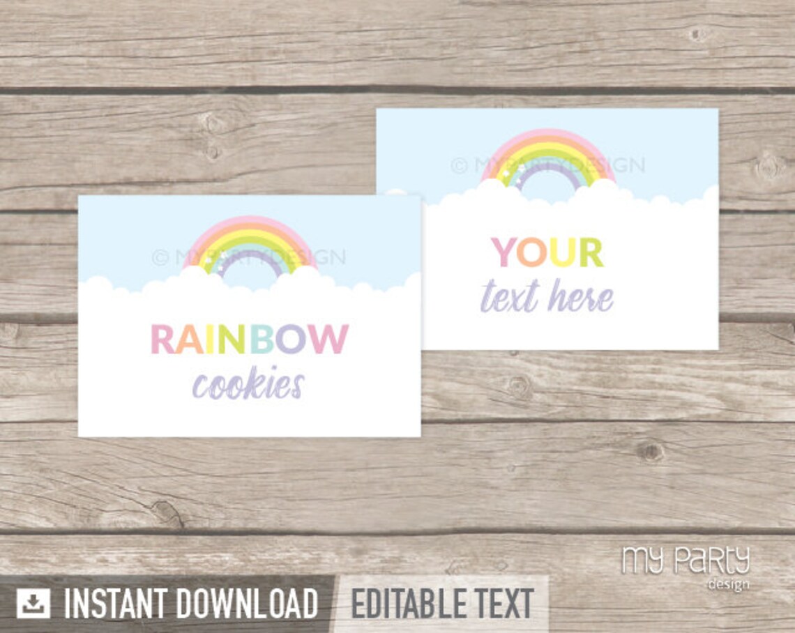 Rainbow Food Labels Place Cards Pastel Rainbow Birthday | Etsy
