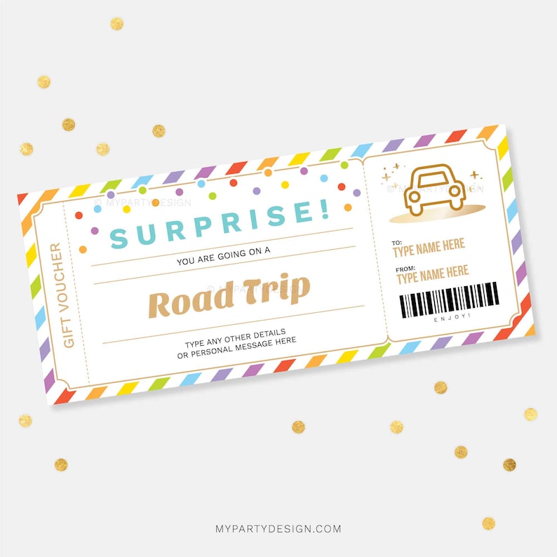 Surprise Road Trip Gift Voucher Template, Gift Card, Birthday Car ...