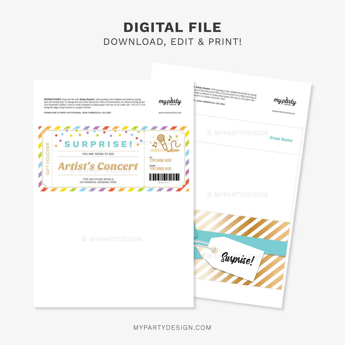 Surprise Concert Gift Voucher Template, Music Artist Ticket, Live on ...