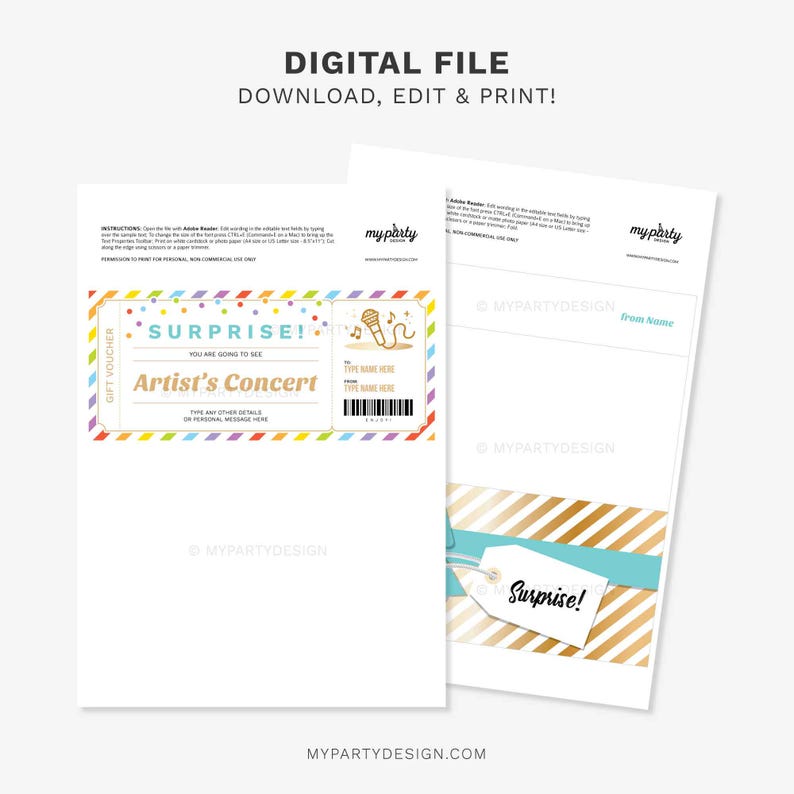 Surprise Concert Gift Voucher Template, Music Artist Ticket, Live on ...