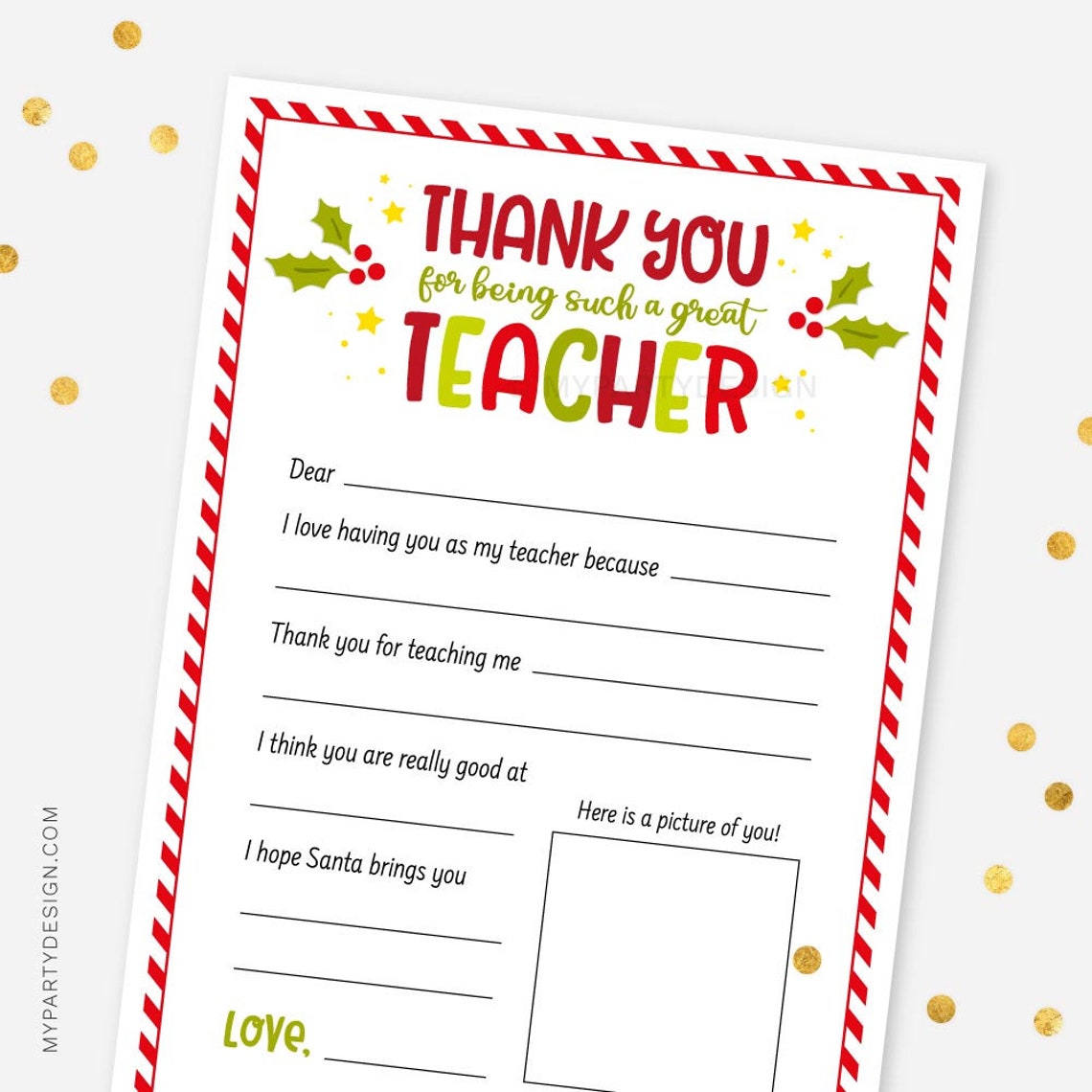Teacher Christmas Gift, Printable All About My Teacher Card, Fill in ...