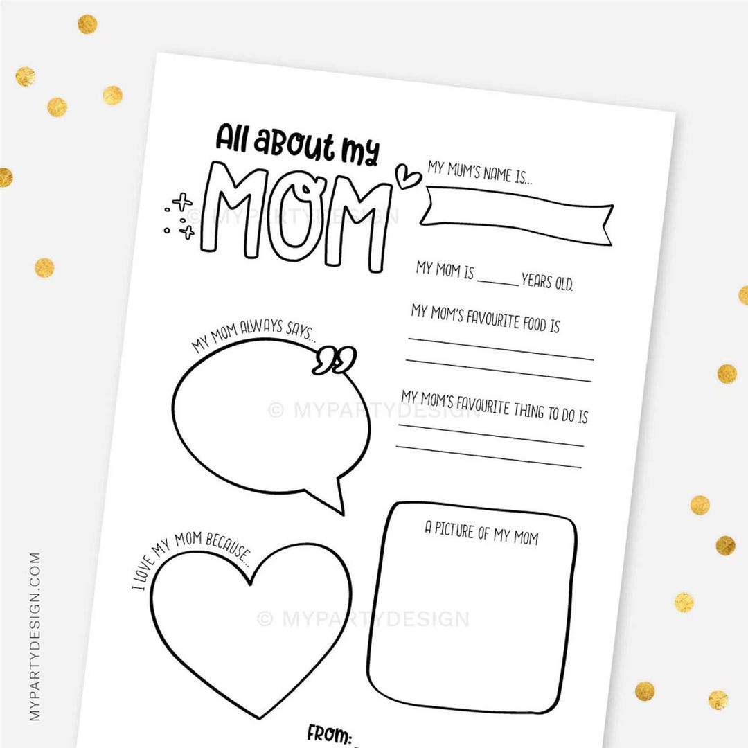 All About My Mom Mother's Day Gift, Fill in the Blank Questionnaire ...