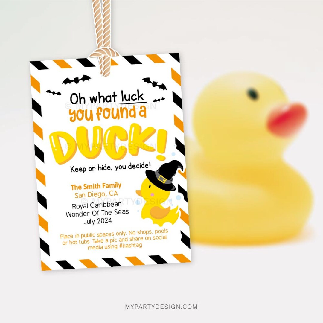 Halloween Cruise Ducks Tags, You Found a Duck Tag for Cruise Duck ...