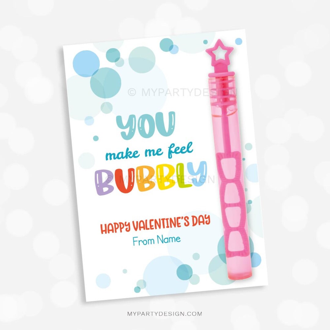 Bubbles Valentine's Day Card, Kids Valentine Tags for Classroom, Bubbly ...