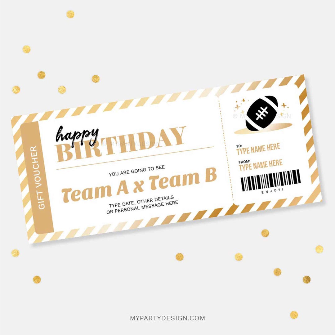 Football Gift Voucher Template, Sports Match Ticket Birthday Card ...