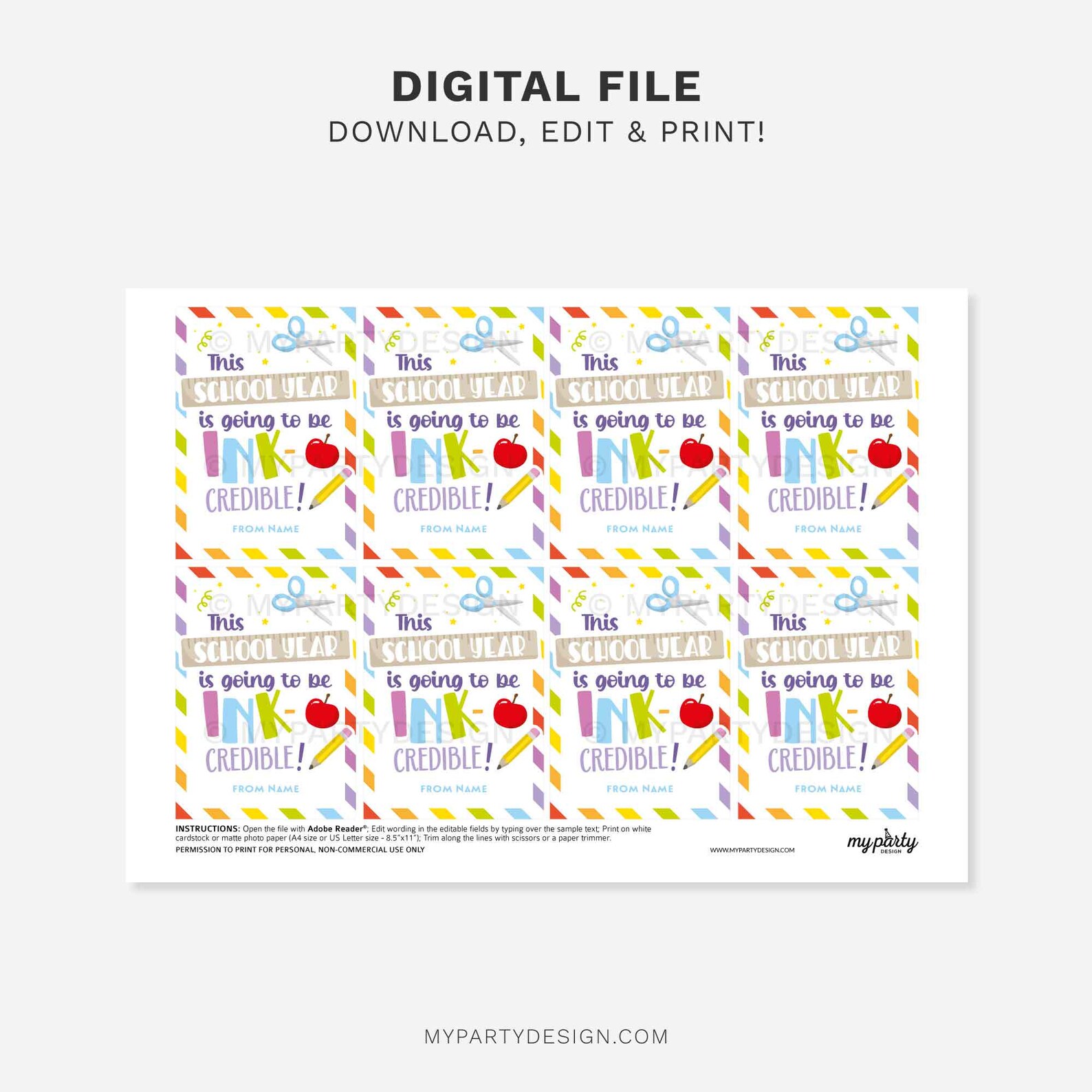 Back to School Ink-credible Gift Tag, First Day of School Year Gift ...