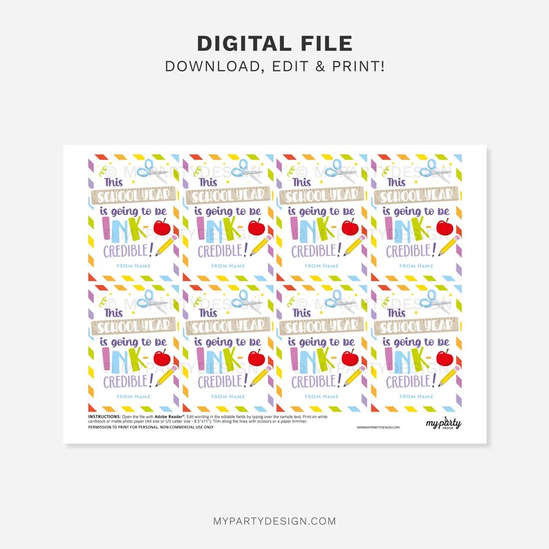 Back to School Ink-credible Gift Tag, First Day of School Year Gift ...