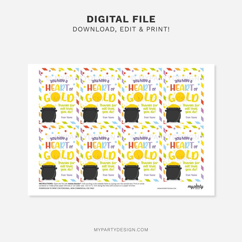 You Have a Heart of Gold Gift Tag, Gold Thank You Label for Staff or ...