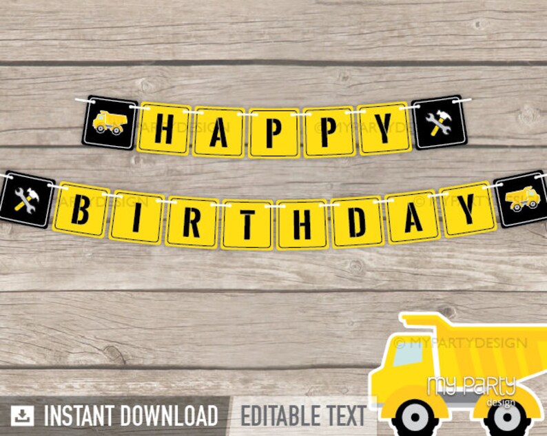 Construction Birthday Banner Truck Party Bunting Boy Party - Etsy
