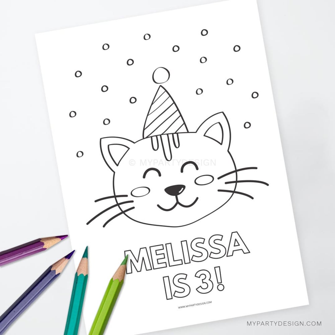 Kitty Cat Party Coloring Page, Kitten Adoption Activity, Cat Birthday ...