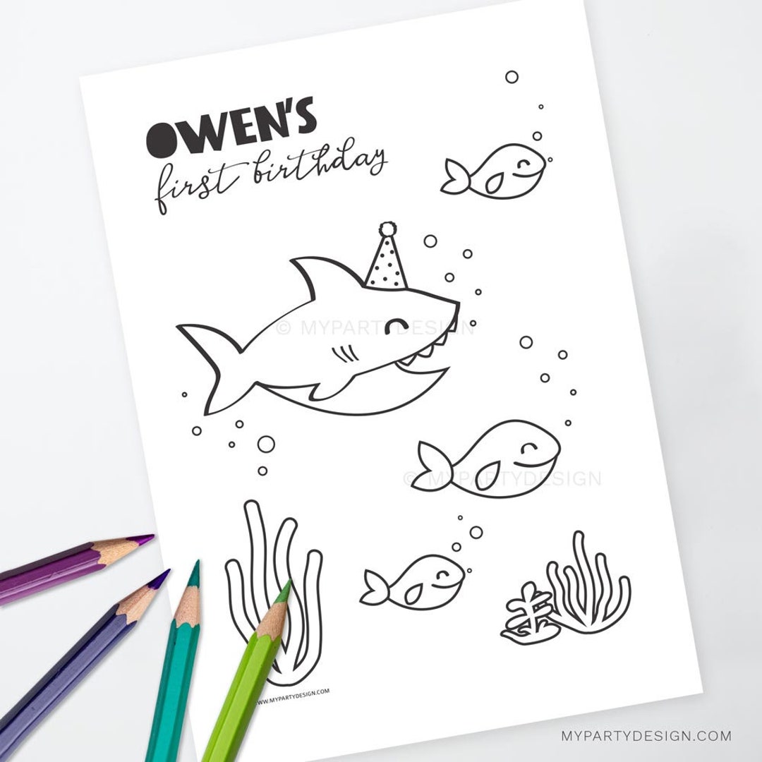 Shark Party Coloring Page, Under the Sea Activity for Kids, Shark ...