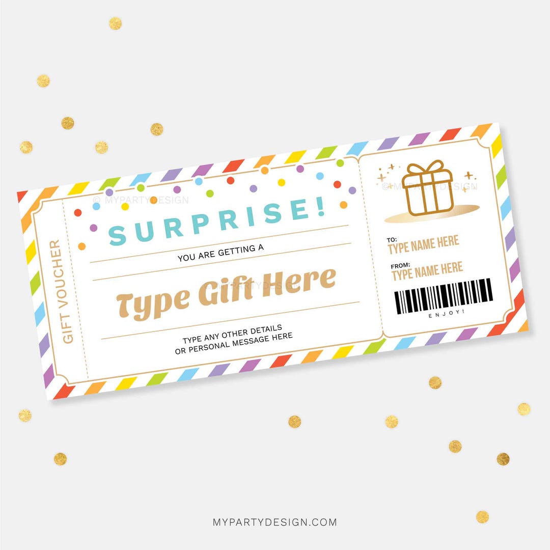 Surprise Gift Voucher Template, Birthday Gift Card, Any Gift Coupon ...