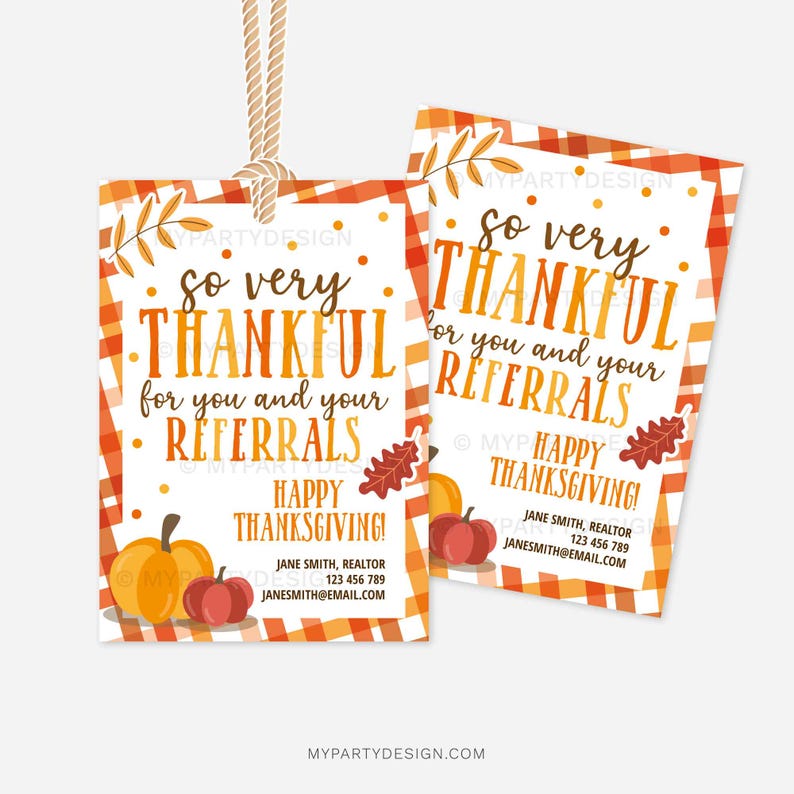 Thankful for Your Referrals Gift Tag, Fall Thanksgiving Appreciation ...