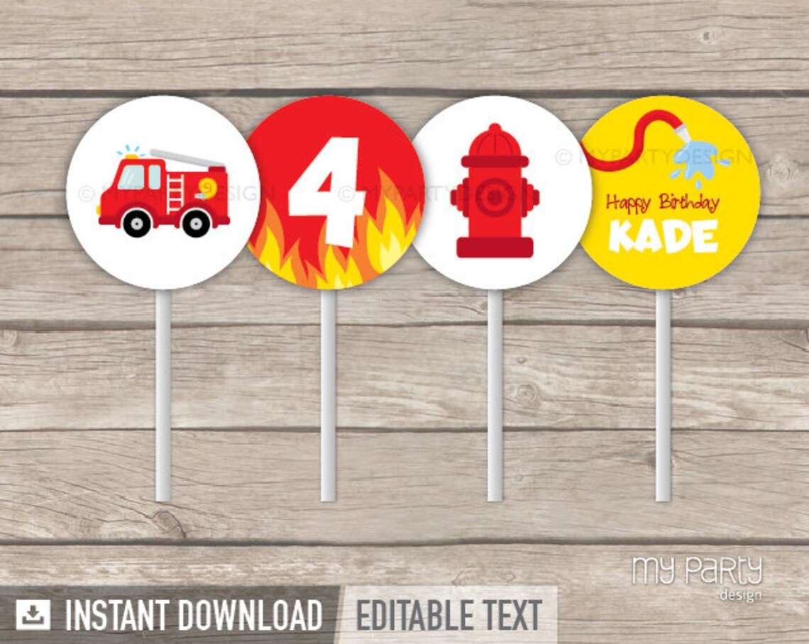 Firetruck Cupcake toppers Fire Truck Party Printables | Etsy