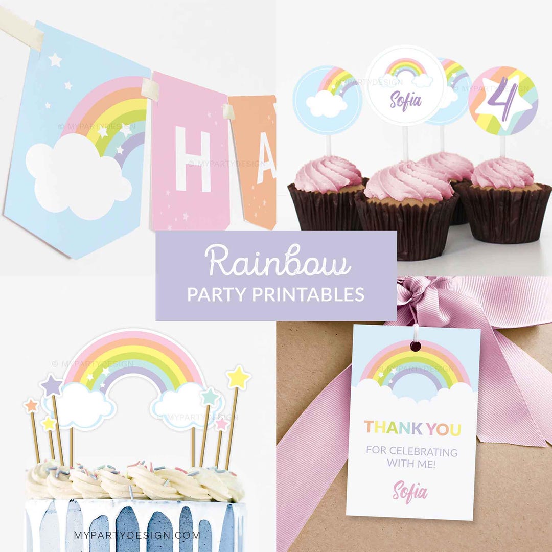 Rainbow Birthday Decorations, Pastel Rainbow Party Kit, Rainbow Party ...
