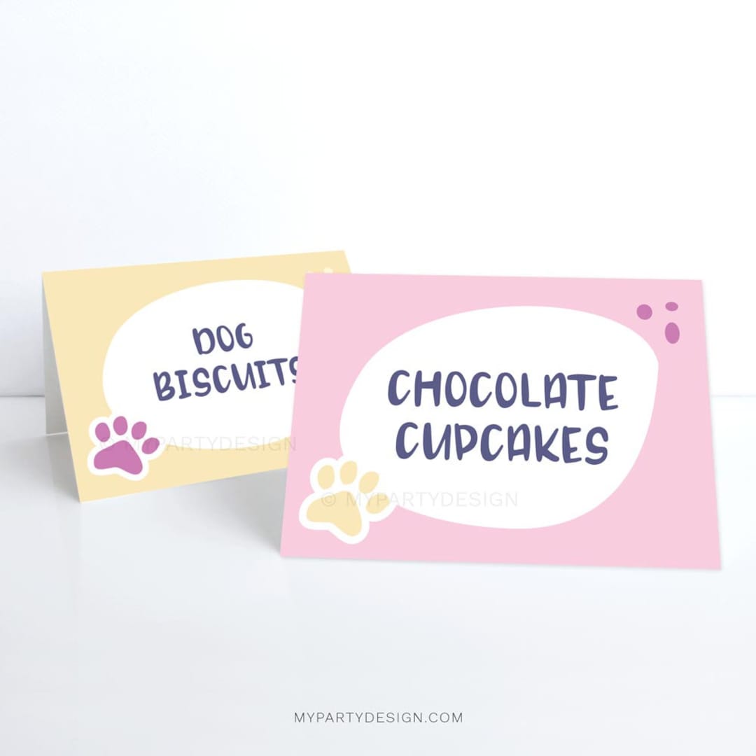 Puppy Party Tent Labels, Pink Puppy Birthday Food Labels, Adoption ...