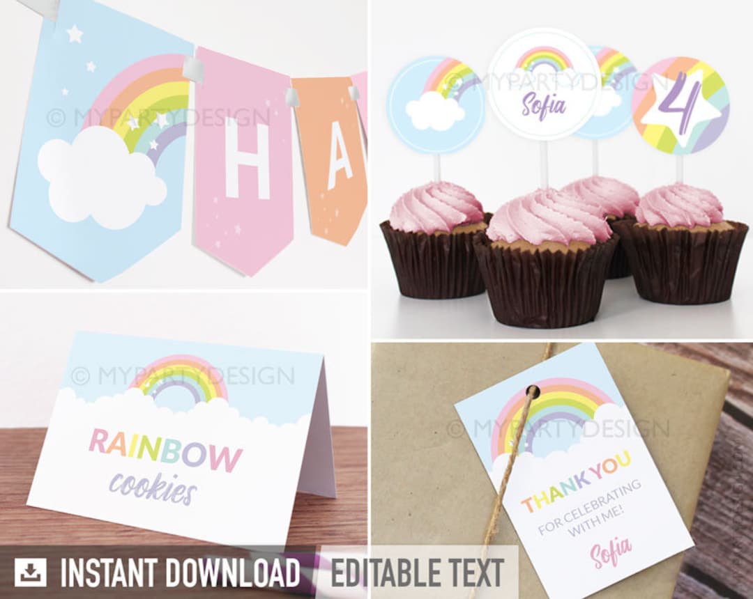 Rainbow Birthday Decorations, Pastel Rainbow Party Kit, Rainbow Party ...