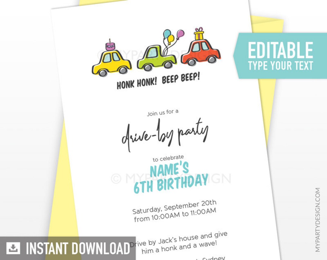 Drive-by Birthday Invitation, Birthday Parade Invite, Social Distancing ...