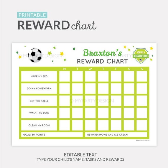 Soccer Chore Chart for Kids, Sports Reward Chart, Editable Sticker ...