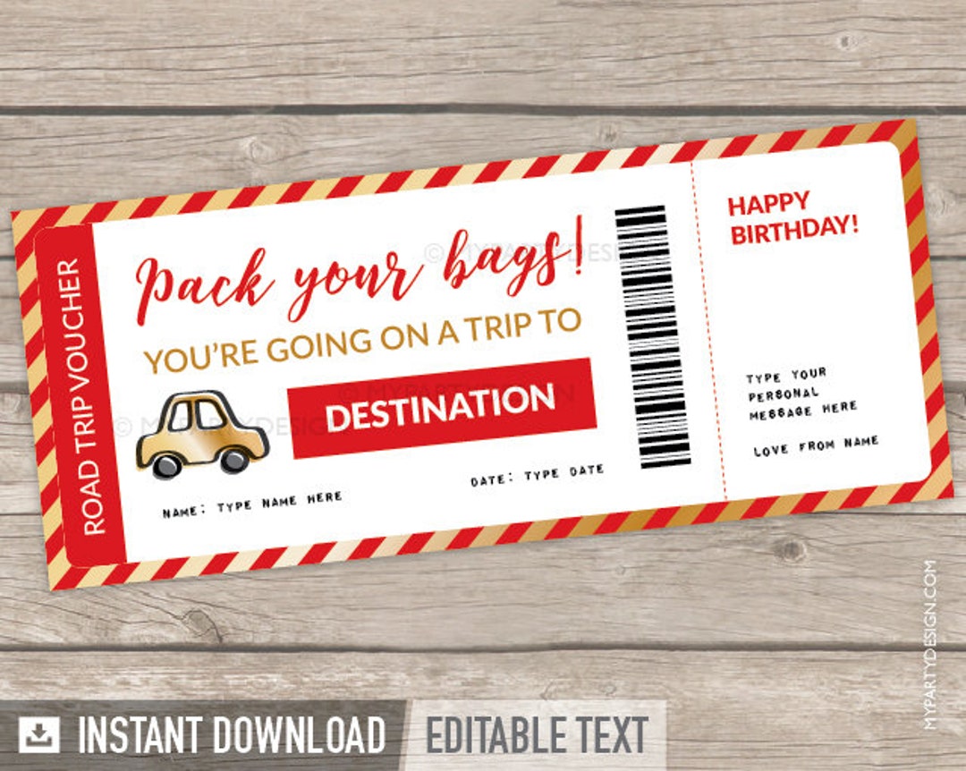 Road Trip Ticket, Printable Boarding Pass Template, Surprise Birthday ...