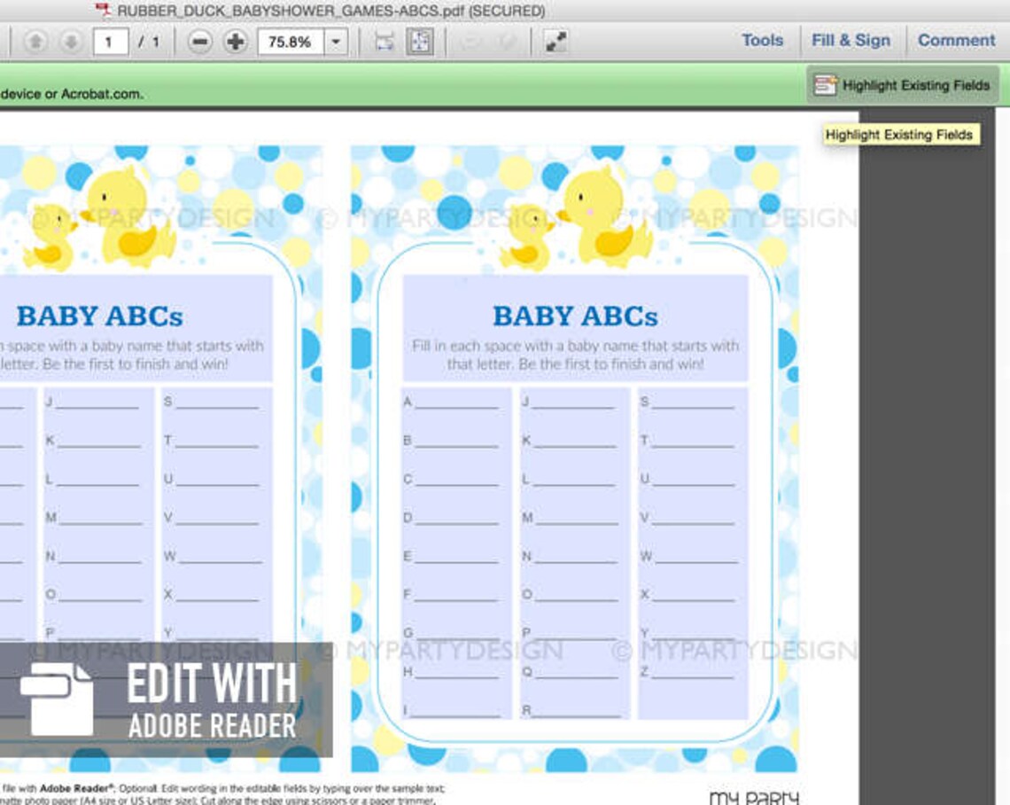 Abc Game Baby Name Game Rubber Duck Baby Shower Ducky Party | Etsy