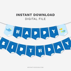 Shark Birthday Banner, Shark Party Happy Birthday Bunting, Under the ...