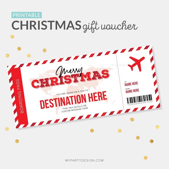 Christmas Travel Voucher, Surprise Vacation Reveal, Holiday Gift Ticket ...