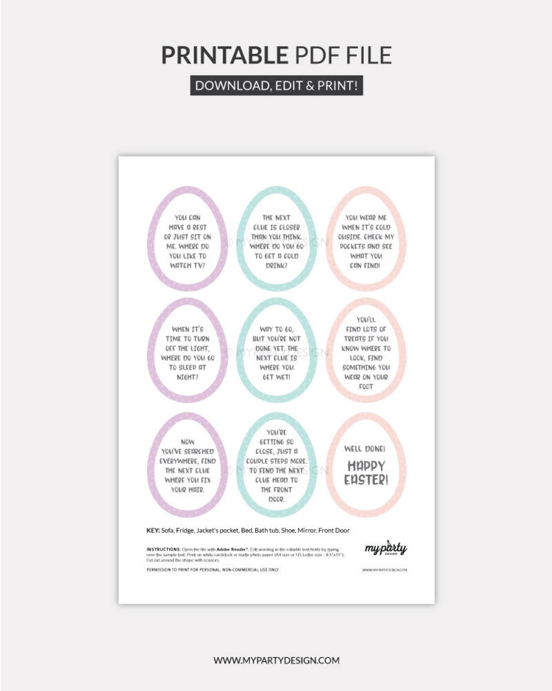 Easter Egg Hunt Clues, Editable Clue Cards for Indoor Scavenger Hunt ...