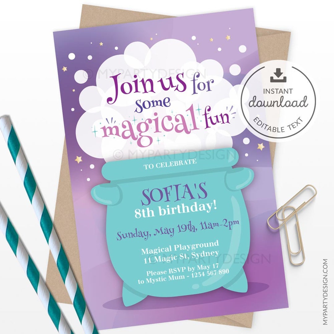 Magic Potion Birthday Invitation, Enchanted Lab, Magical Wizard Witches ...