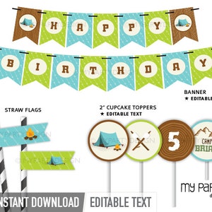 Camping Party Printables, Camp Birthday Party Pack, Boys Campout ...