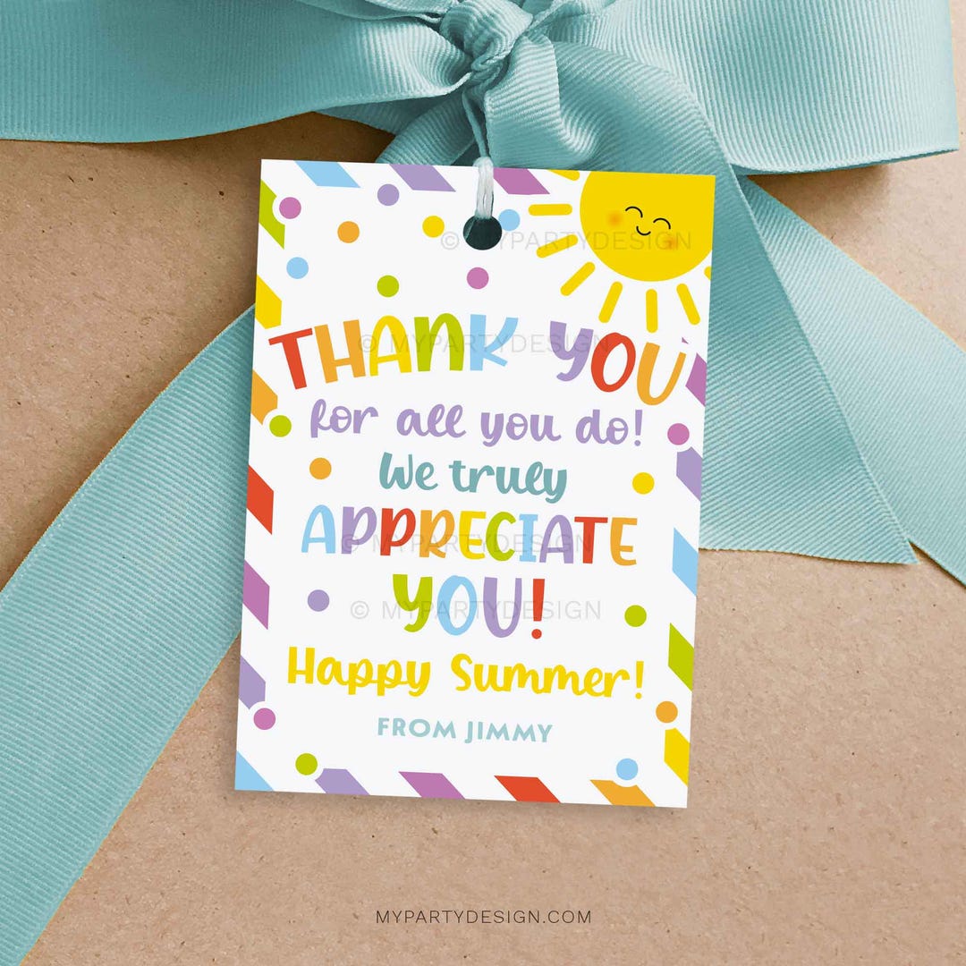 Summer Thank You Gift Tag, Thanks for All You Do End of School Year ...