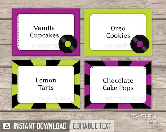 Music Place Cards, Food Labels, Tent Labels, Musical Party Decorations ...