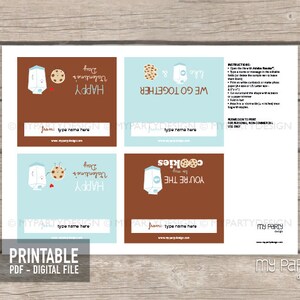 Kids Valentines, Valentine's Day Bag Toppers, Cookies and Milk ...