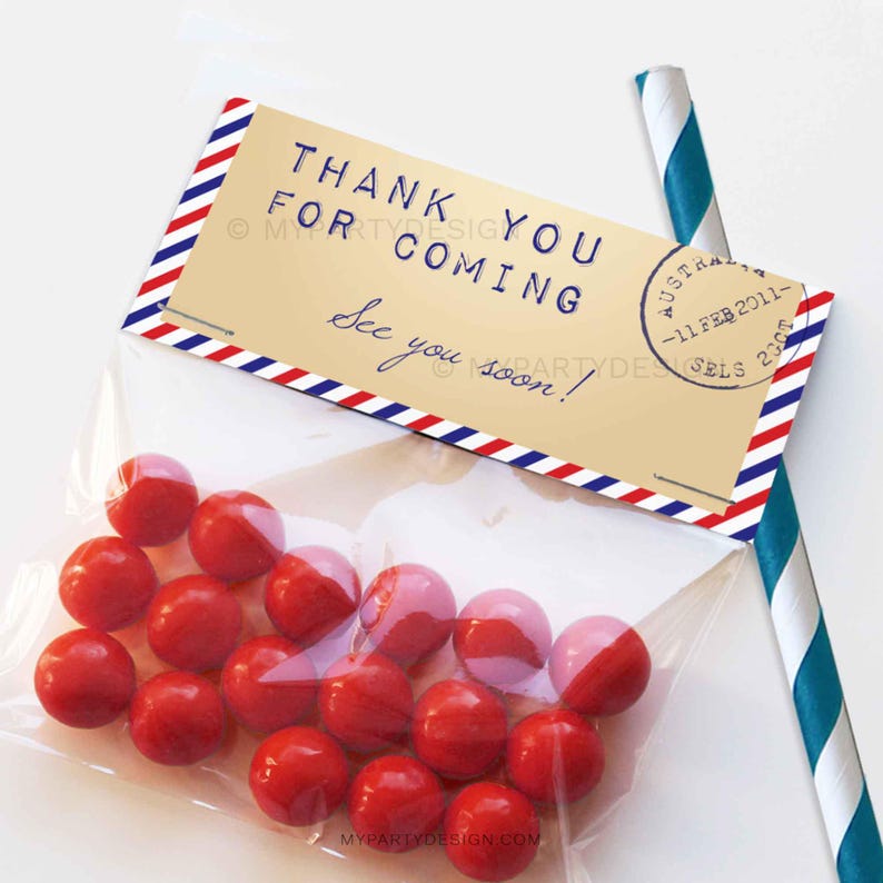 Travel Party Favors, Farewell Party Thank You Labels / Treat Bag Labels ...