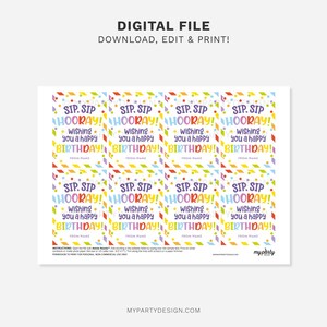 Sip Sip Hooray Happy Birthday Gift Tag, Kids Class Gift Label for ...