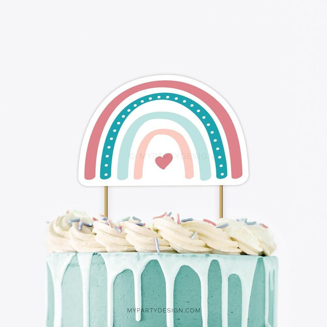Boho Rainbow Cake Topper, Rainbow Party Printables, Boho Birthday Cake ...