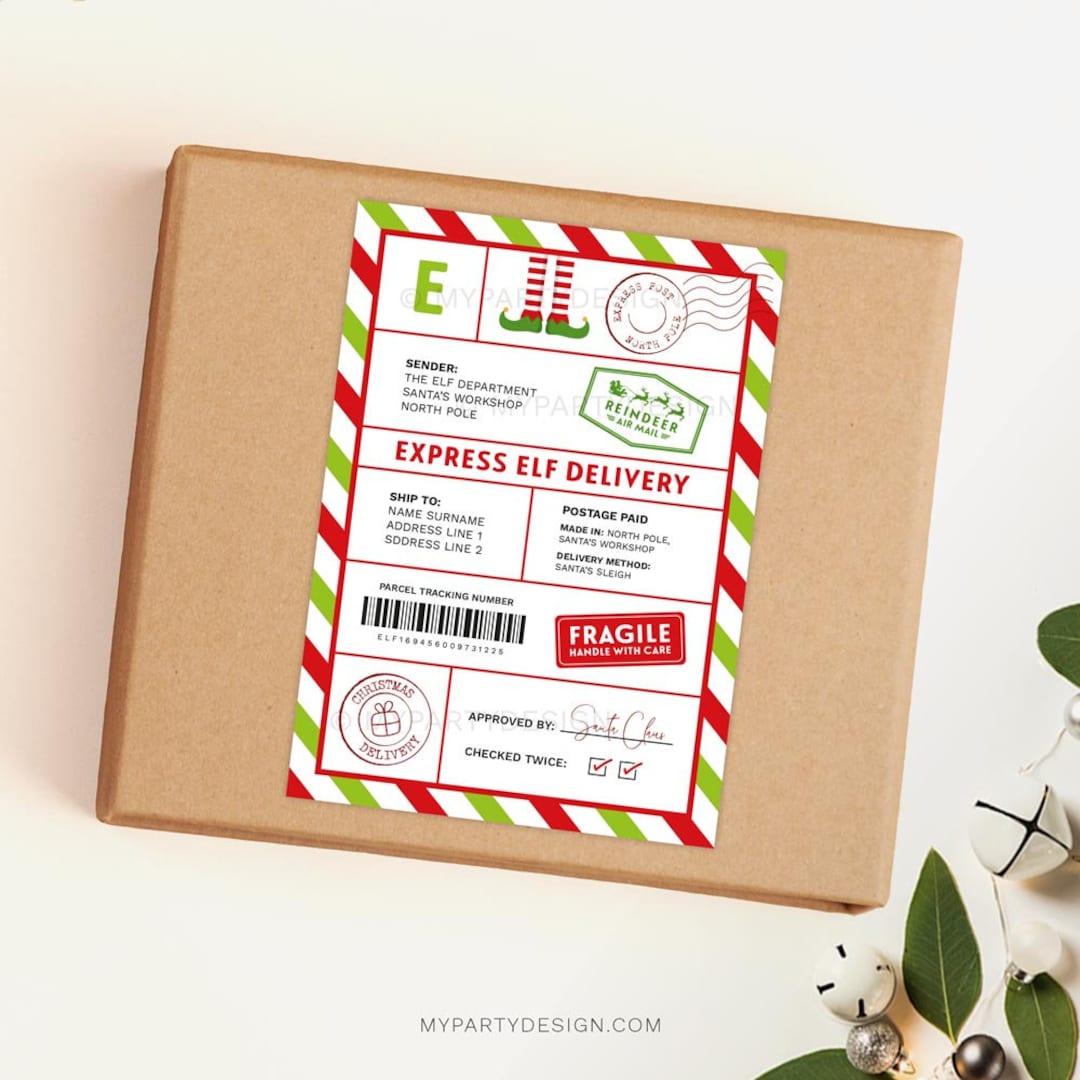 Elf Shipping Labels, Elf Mail Box Label, Express Post Delivery From ...