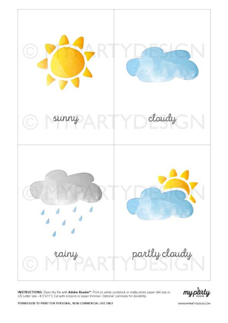 Printable Weather Flash Cards, Learn the Weather, Homeschool Early ...