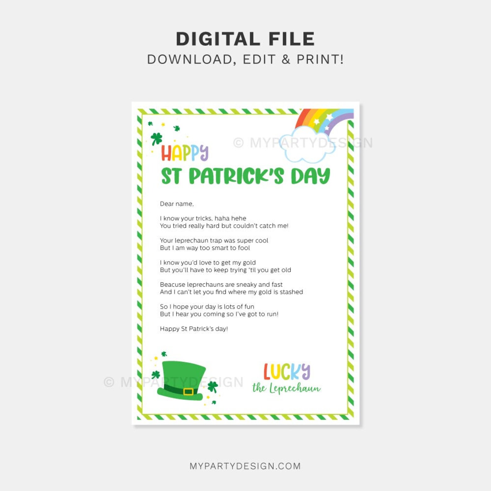 Leprechaun Letter, St Patrick's Day Editable Note From Lucky the ...