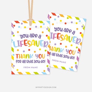 You Are a Lifesaver Gift Tag, Candy Label for Staff Volunteer or ...